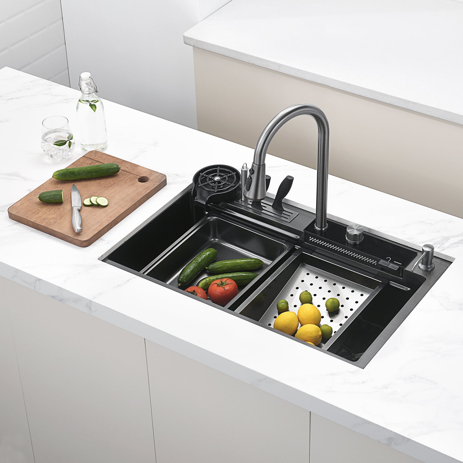All-IN-1 Worksation Kitchen Sink Kit with Waterfall Faucet - Sinkple