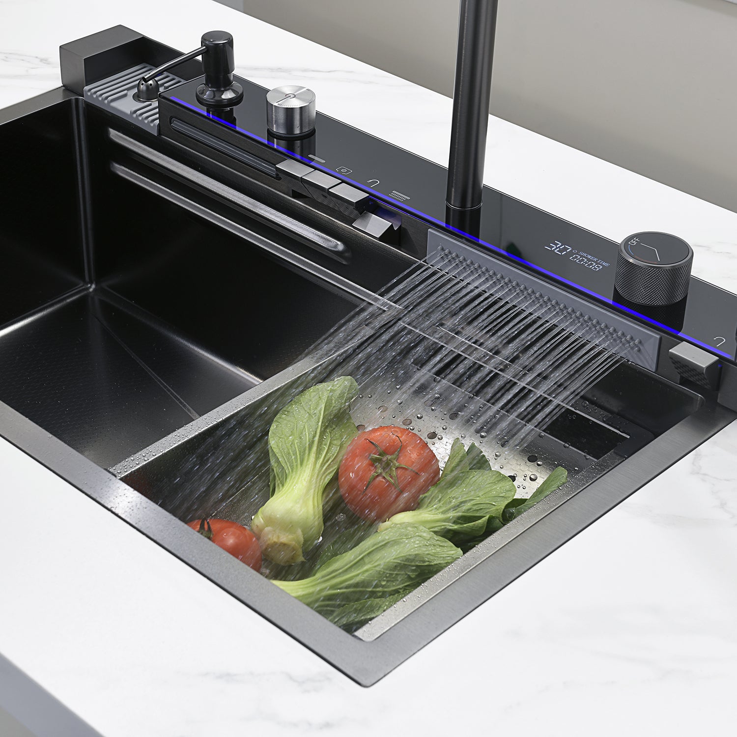 Smart Workstation Nano Kitchen Sink with Waterfall Faucet – Sinkple