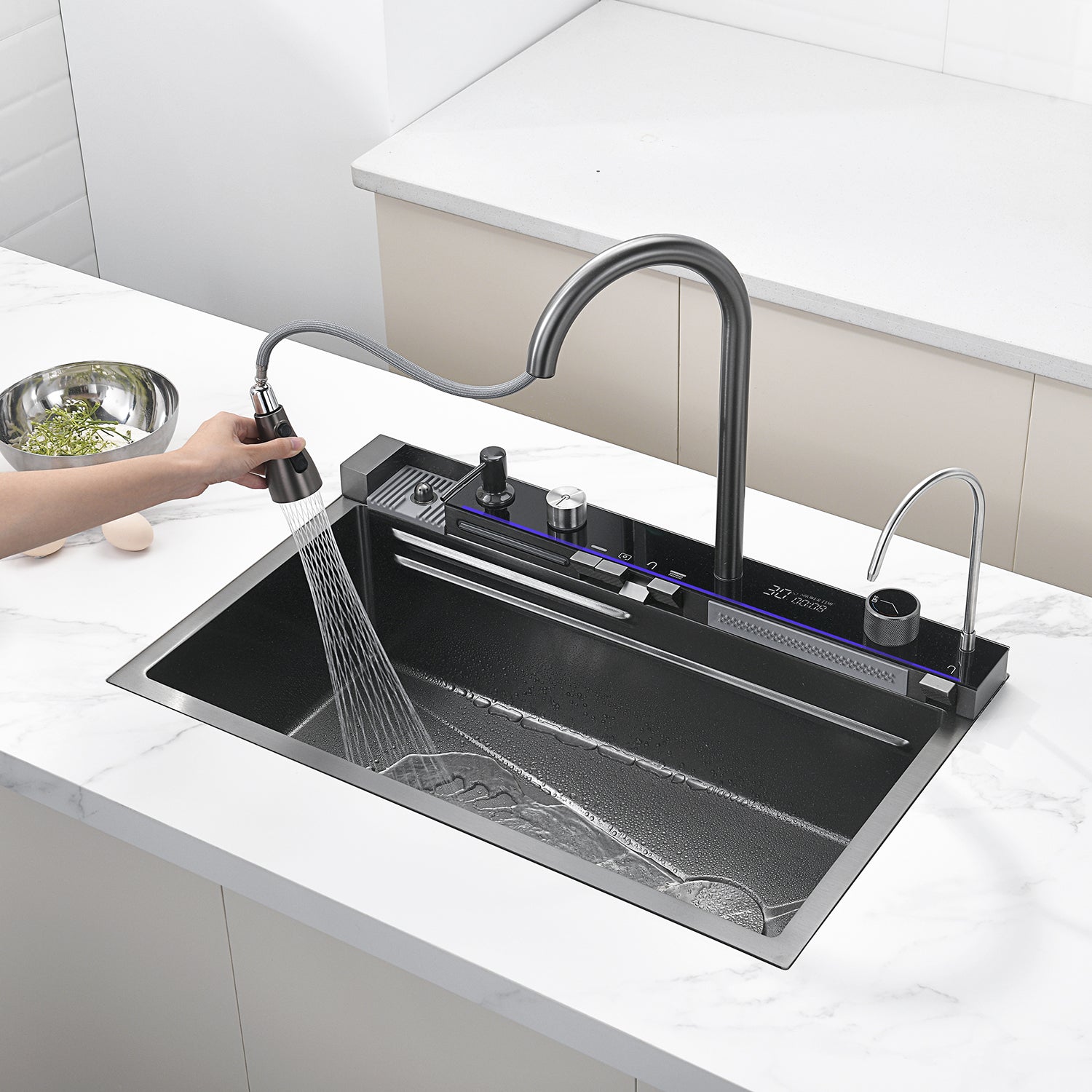 Smart Workstation Nano Kitchen Sink with Waterfall Faucet – Sinkple