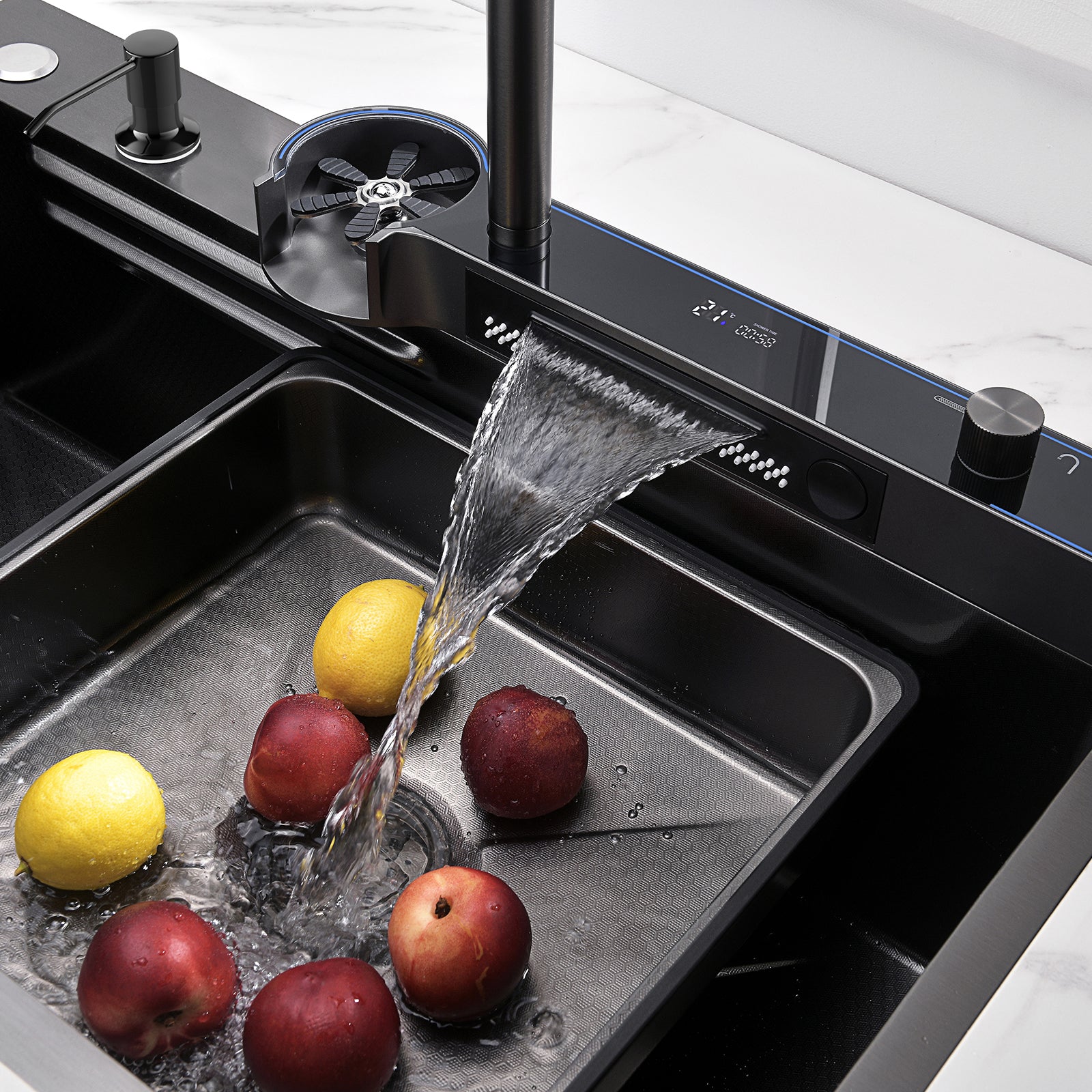 Smart Workstaion Kitchen Sink with Waterfall Faucet | Sinkple
