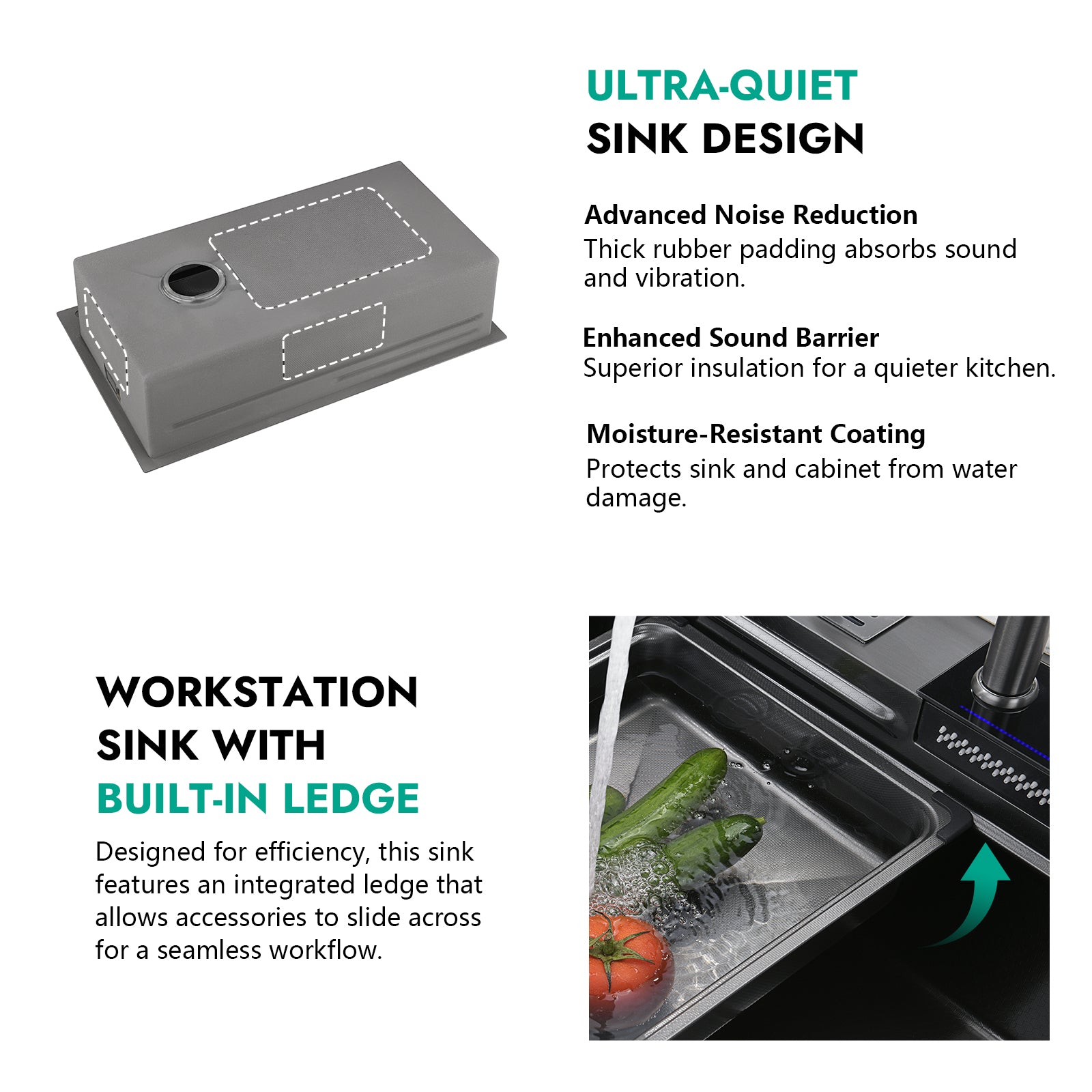 Workstation Kitchen Sink with Waterfall Faucet&Temp Display – Sinkple