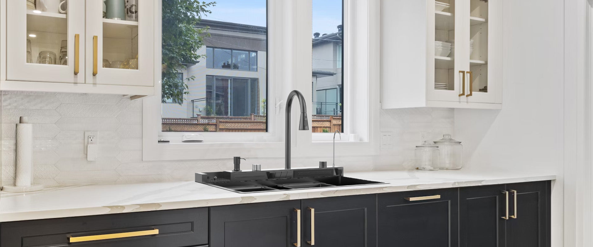 All-IN-1 Worksation Kitchen Sink Kit with Waterfall Faucet - Sinkple